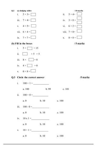 mathematics papers class 2 | PDF