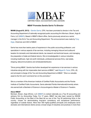 MBAF Promotes Sandra Sarria To Director | PDF | Business Accounting ...