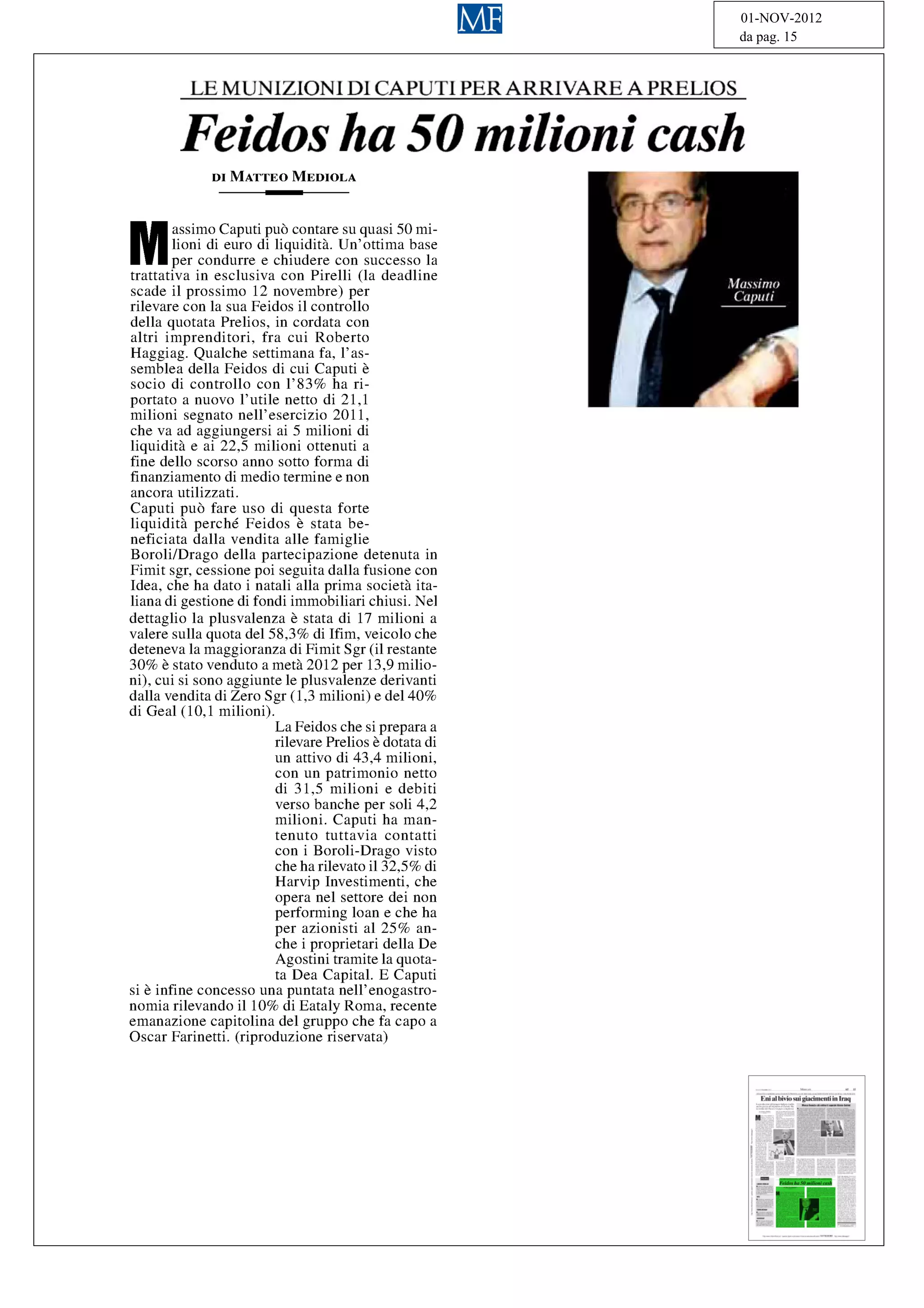 Riassetto Prelios Real Estate - Feidos di Massimo Caputi | PDF