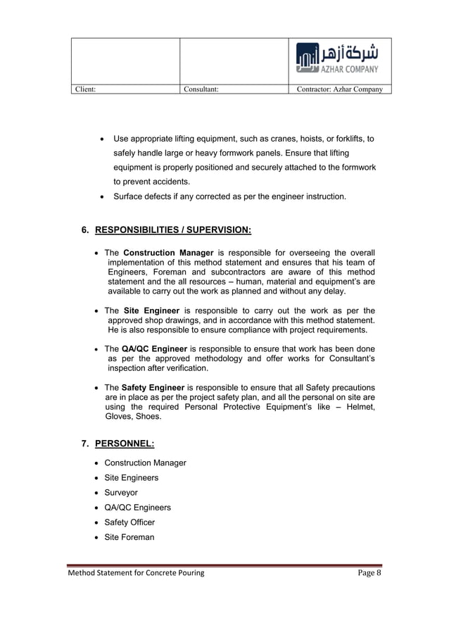 02 - Method Statement for Concrete pouring.docx | Civil Engineering ...