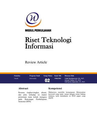 MODUL PERKULIAHAN - Riset Teknologi Informasi - Review Article | PDF