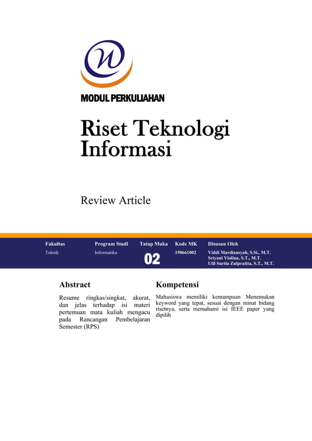 MODUL PERKULIAHAN - Riset Teknologi Informasi - Review Article | PDF