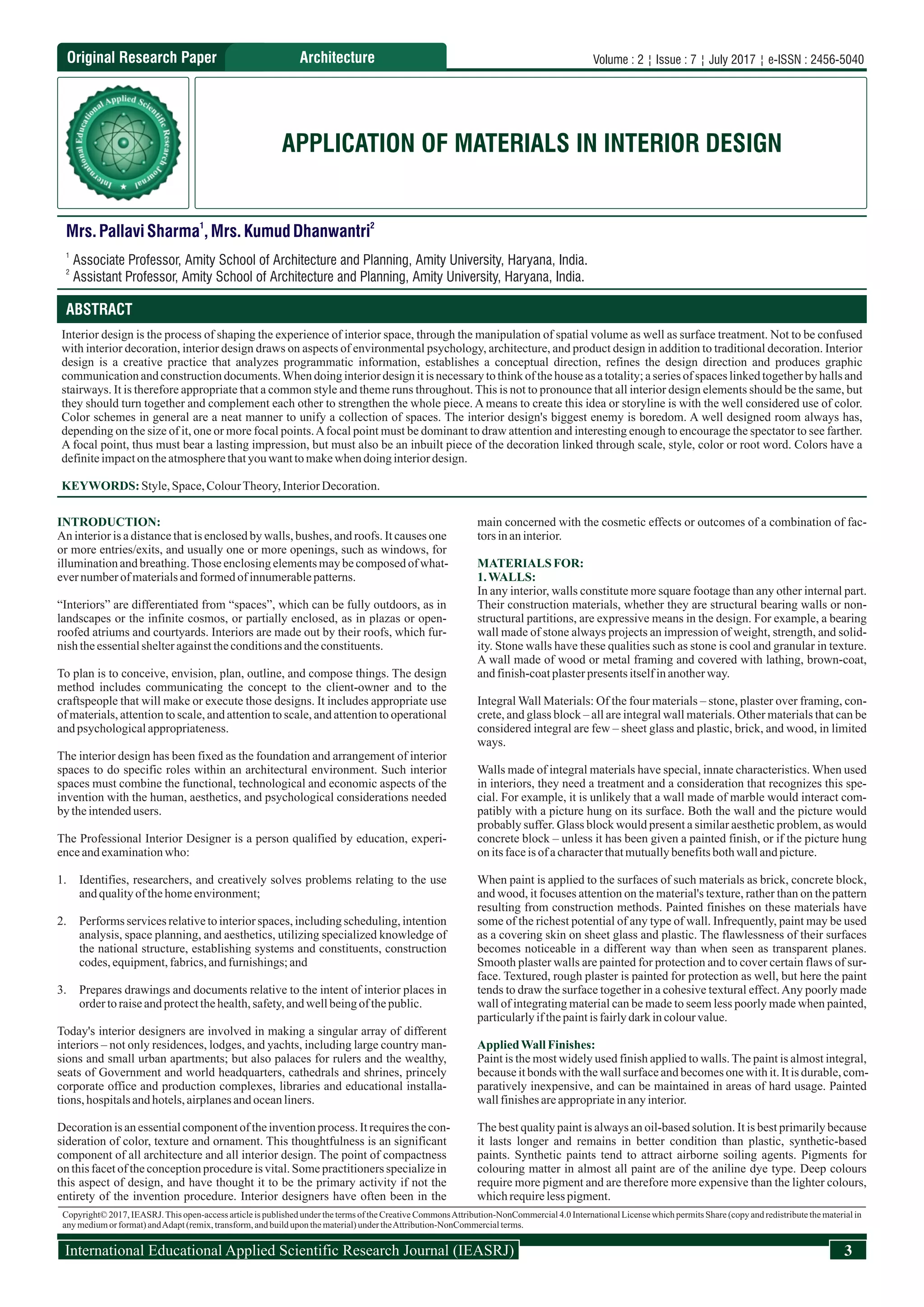 APPLICATION OF MATERIALS IN INTERIOR DESIGN | PDF