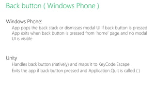 Porting unity games to windows - London Unity User Group | PPT