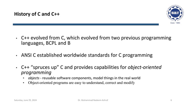 Programming Languages Intriduction to C++ programming | PPSX