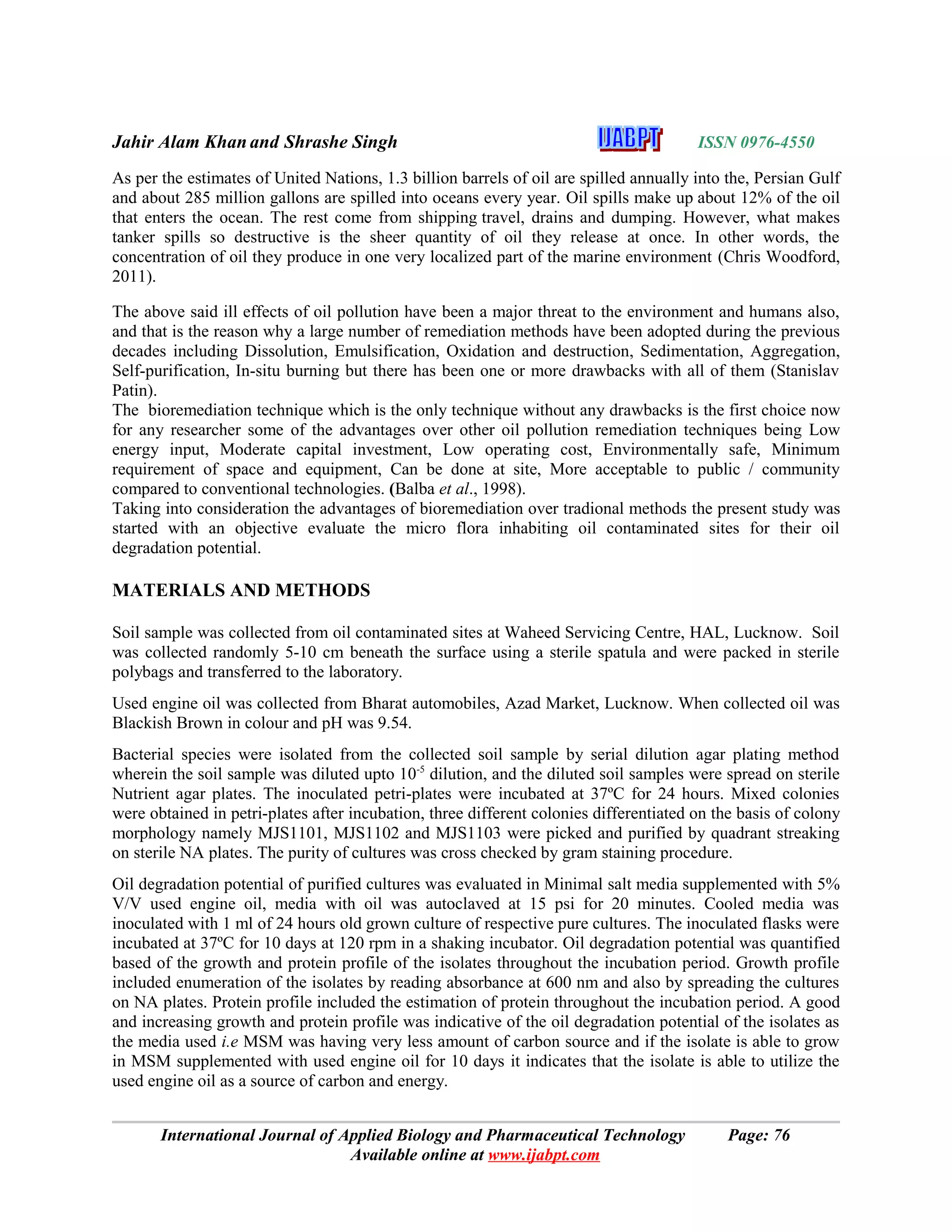 EVALUATION OF OIL DEGRADATION POTENTIAL OF MICROCOCCUS VARIANS | PDF | Geography | Science