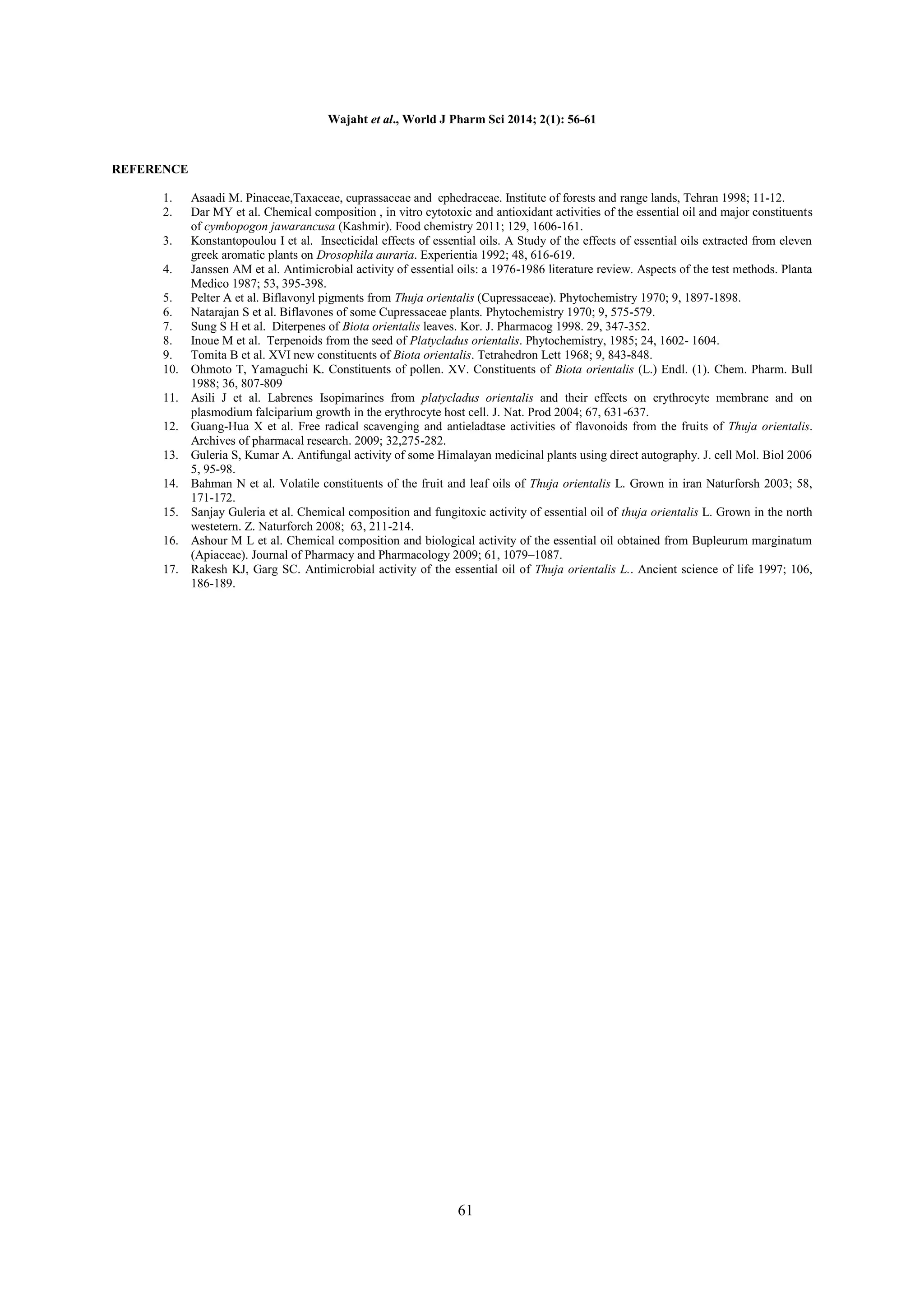 Chemical composition, Antioxidant and Antibacterial activity of Thuja orientalis | PDF