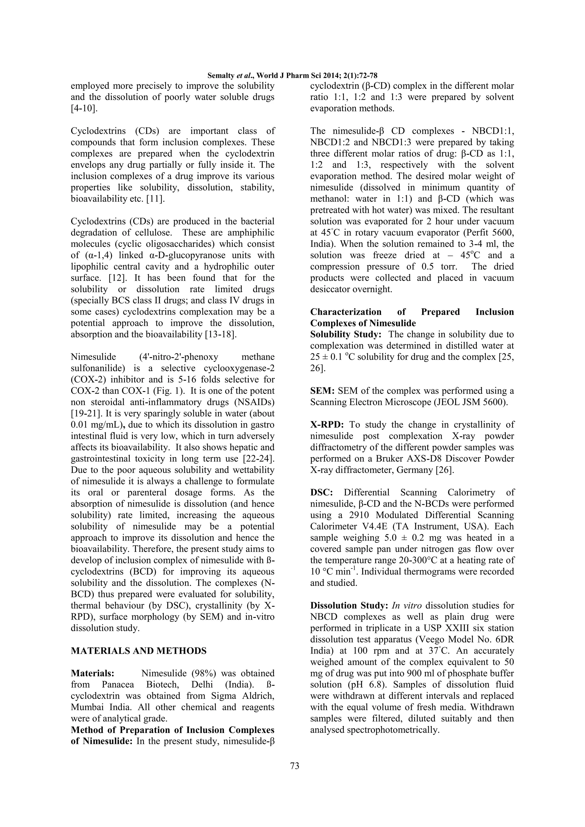 Preparation and Characterization of Cyclodextrin Inclusion Complexes for Improving Solubility ...