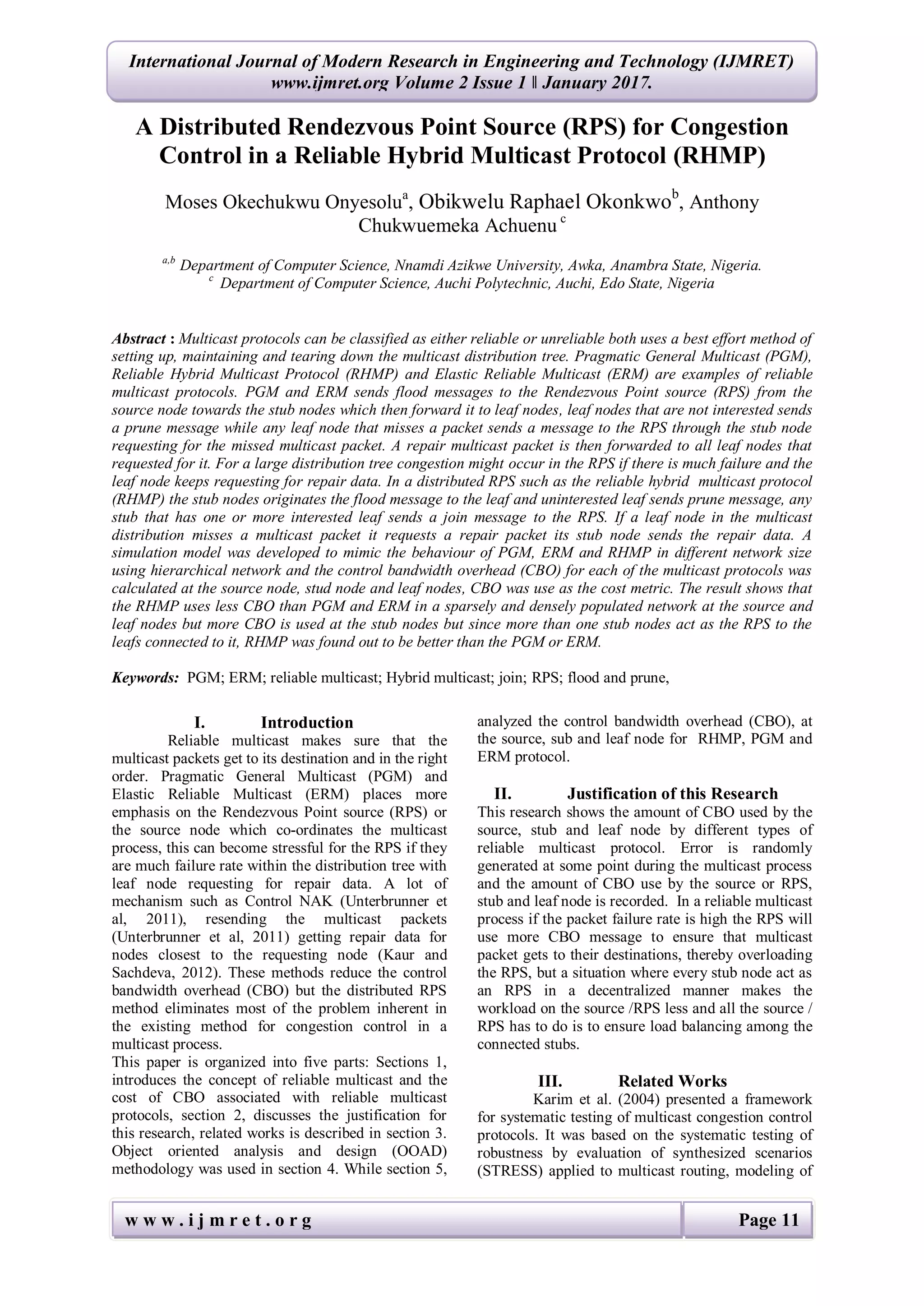 A Distributed Rendezvous Point Source (RPS) For Congestion Control in A ...
