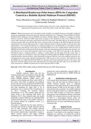 A Distributed Rendezvous Point Source (RPS) For Congestion Control in A Reliable Hybrid ...