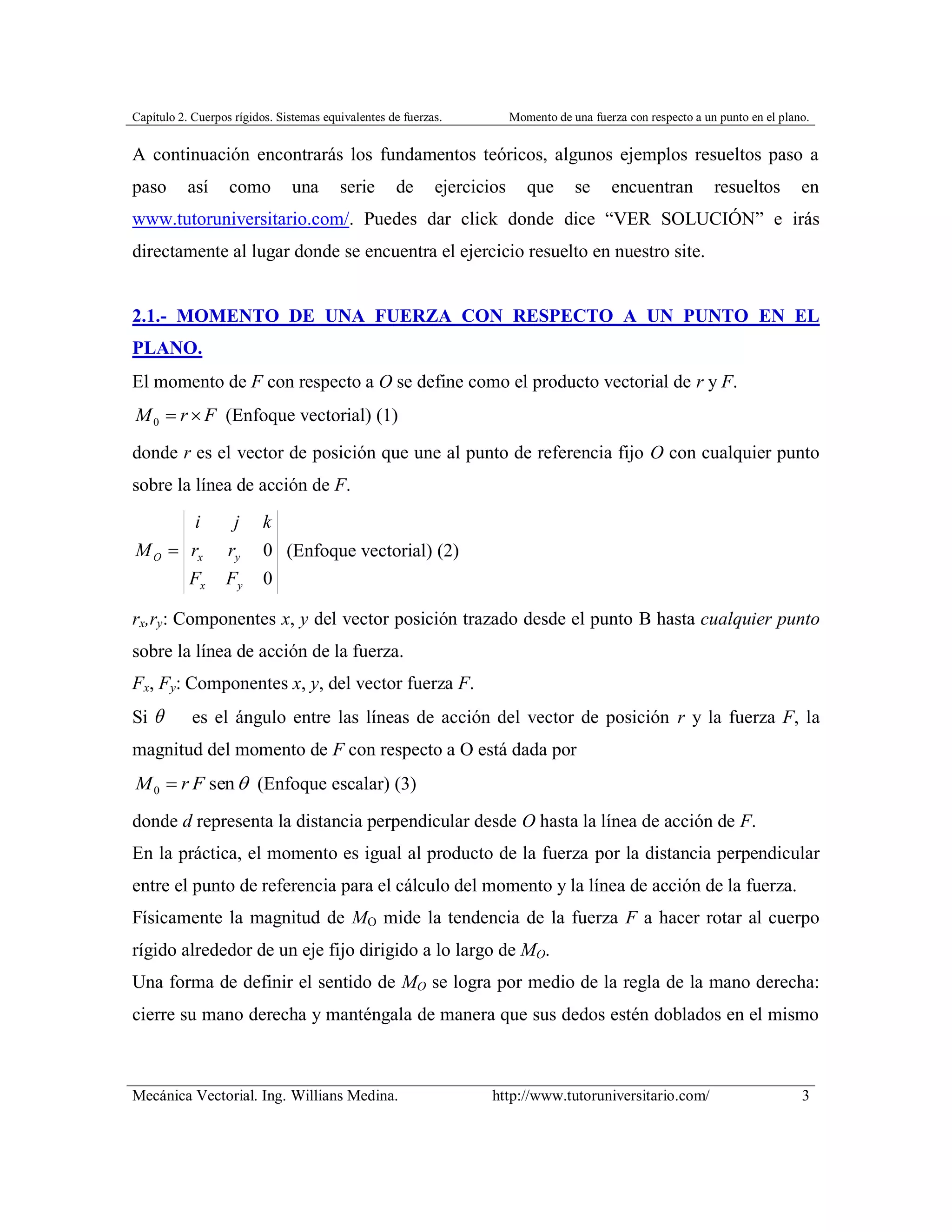 Momento de una fuerza con respecto a un punto en el plano | PDF