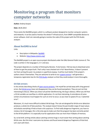 Monitoring a program that monitors computer networks | PDF