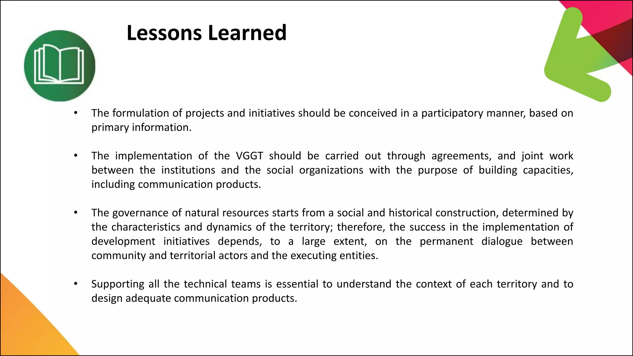 Promotion and incorporation of land governance guidelines with local ...