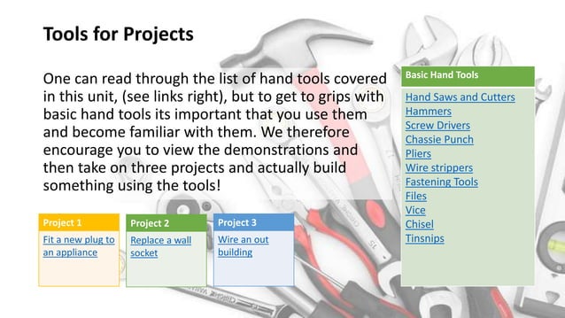 Basic Hand Tools | PPTX | Woodworking | Arts and Crafts