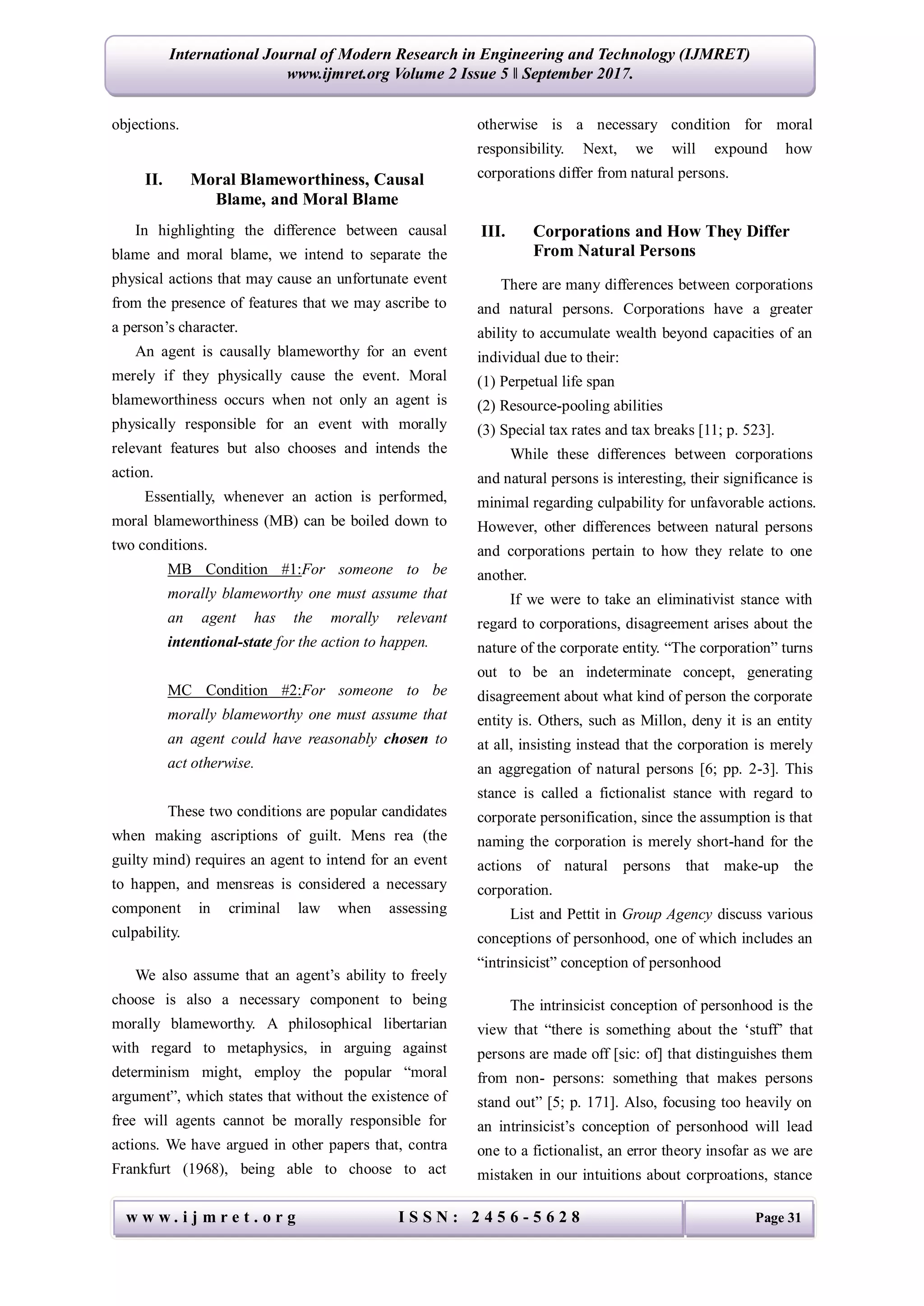 Corporate Activity, Social Responsibility, and Quining Moral ...