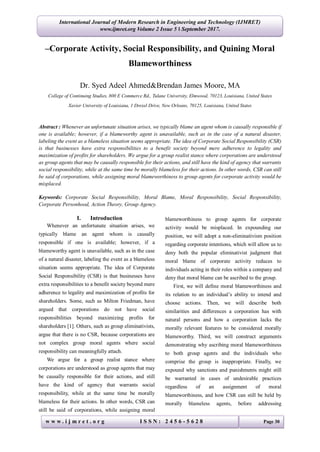 Corporate Activity, Social Responsibility, and Quining Moral ...