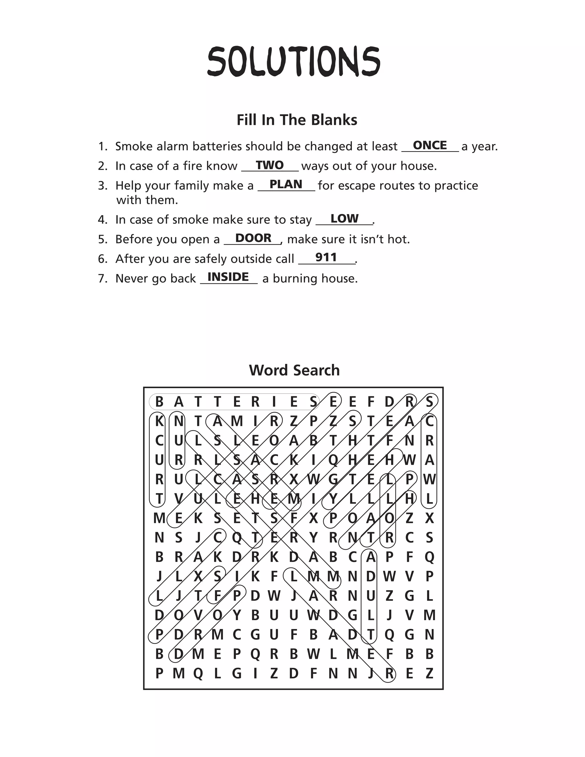 Fire Safety Word Search