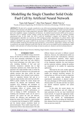 Modelling the Single Chamber Solid Oxide Fuel Cell by Artificial Neural Network | PDF