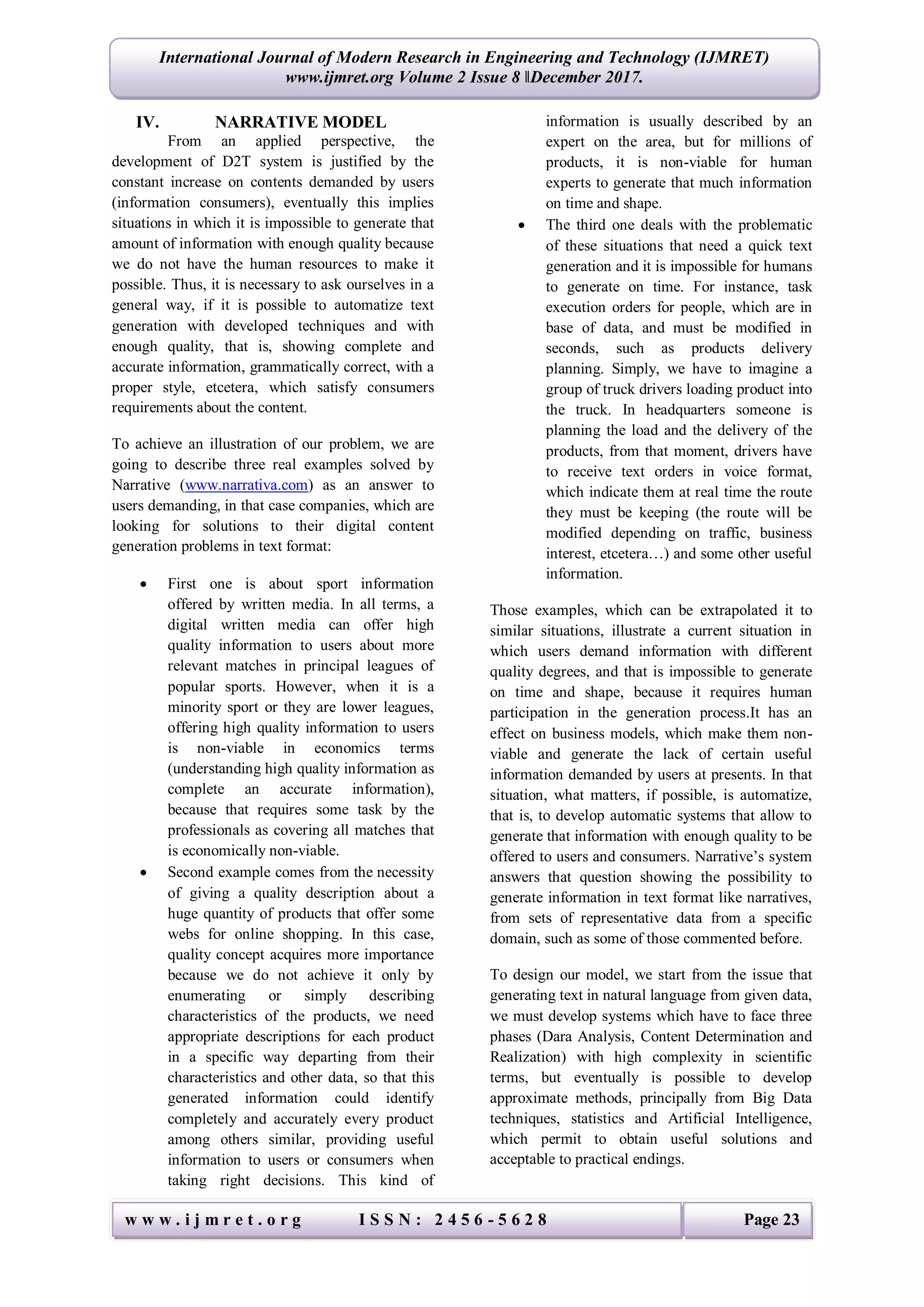 Narrative: Text Generation Model from Data | PDF