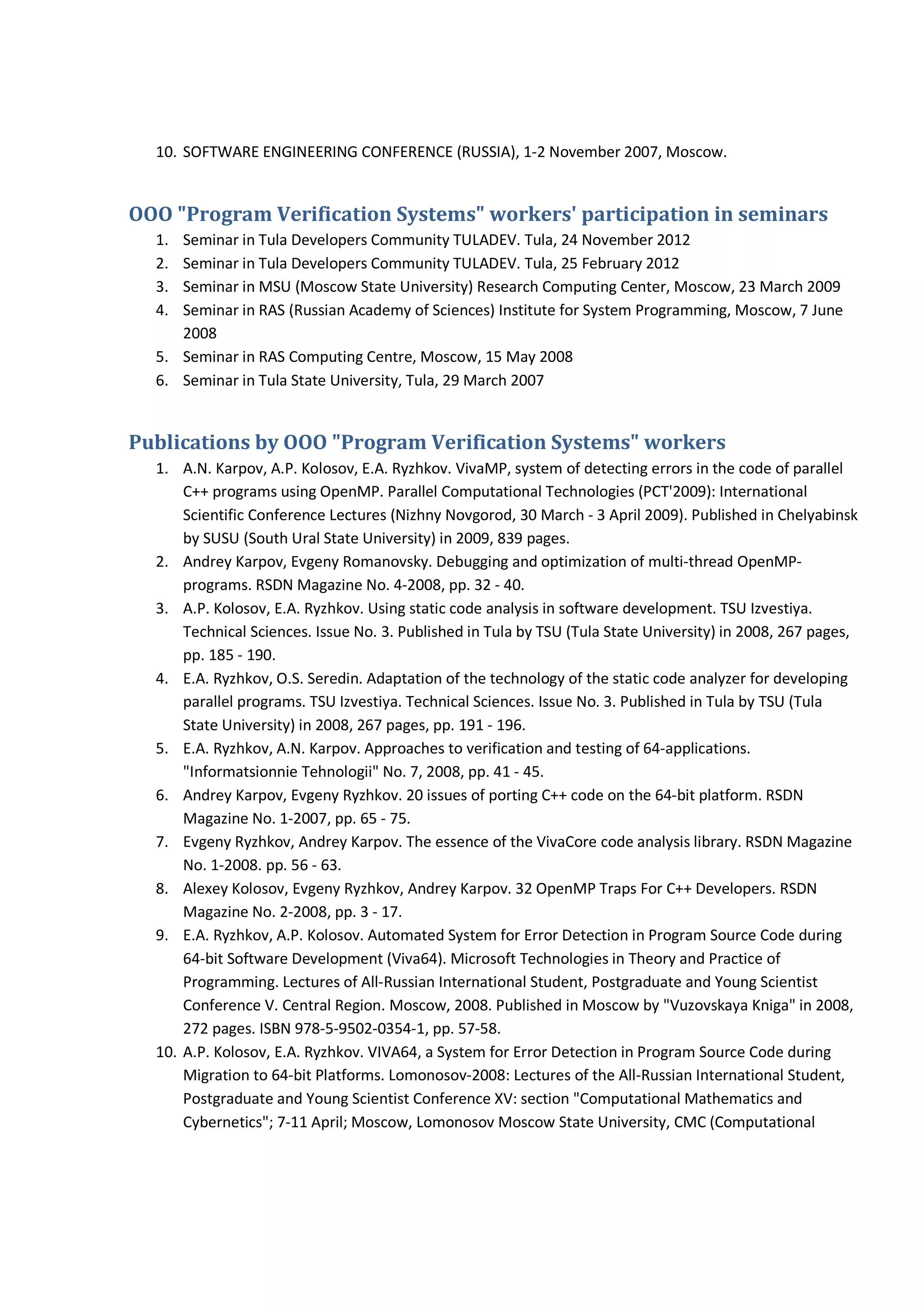 Scientific Work of OOO "Program Verification Systems" Company | PDF