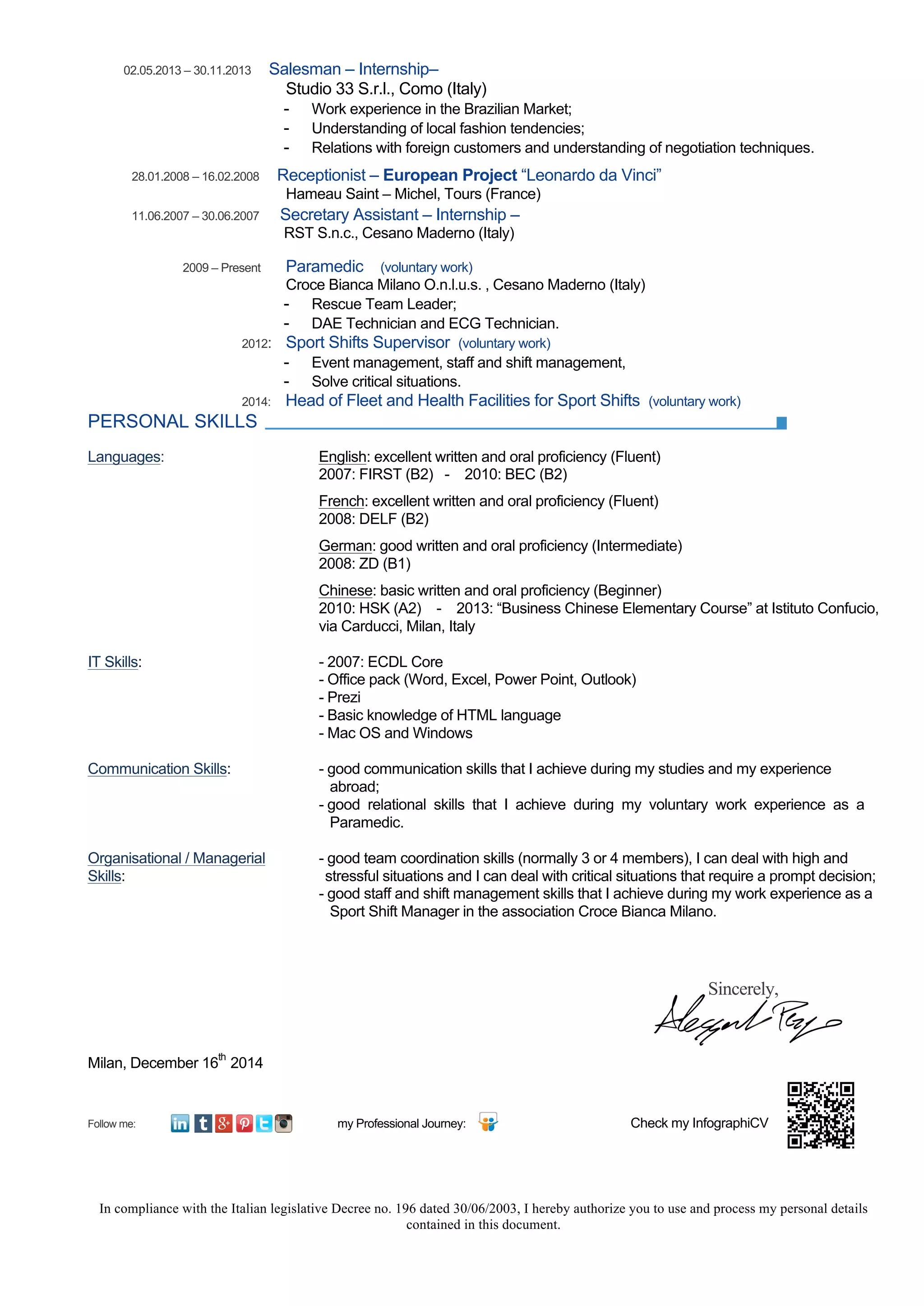 Curriculum Vitae Alessandro Perego En. | PDF