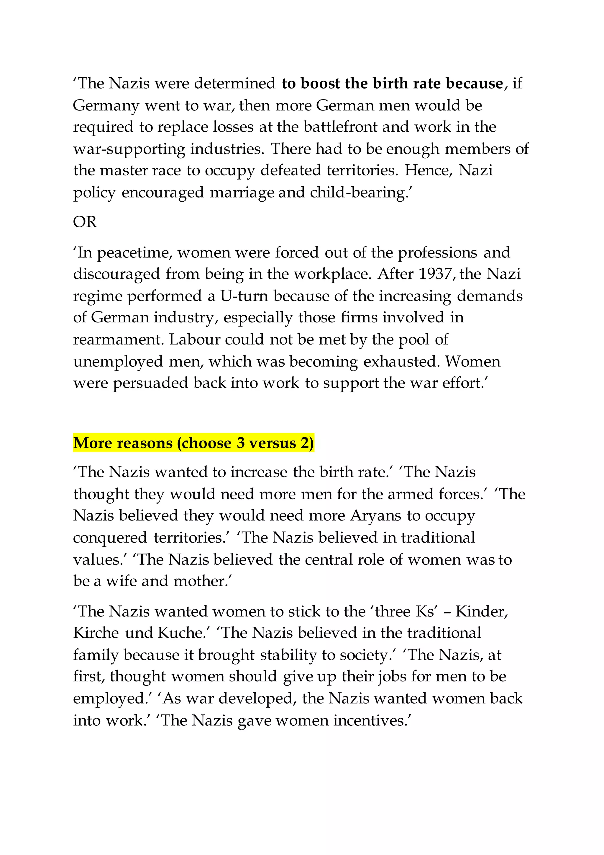 HISTORY IGCSE REVISION CARDS - 021. ROLE OF WOMEN IN NAZI GERMANY | DOCX