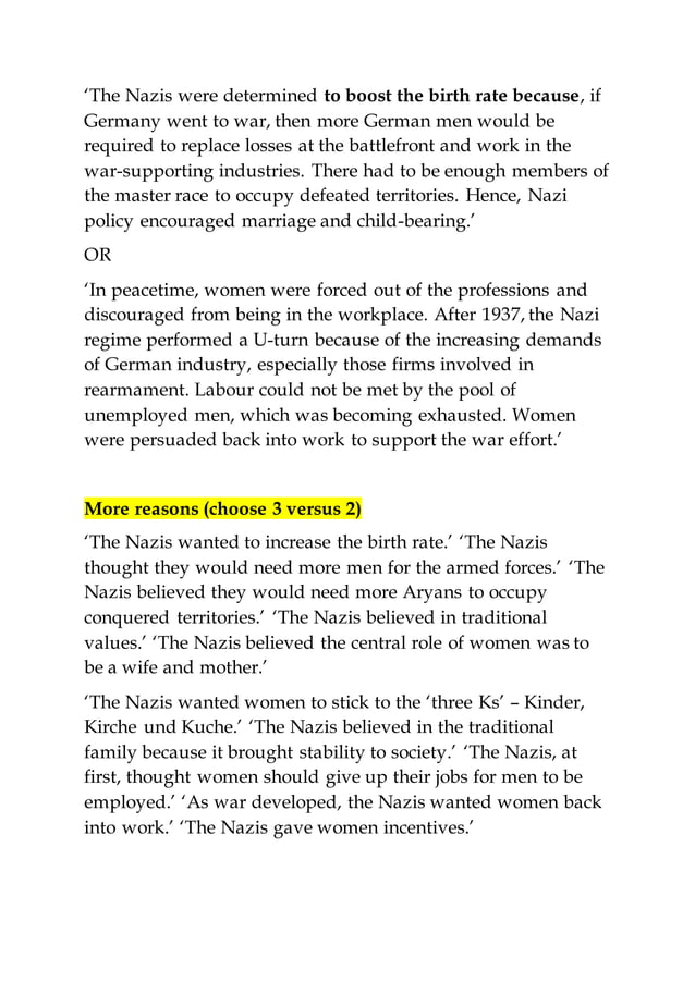 HISTORY IGCSE REVISION CARDS - 021. ROLE OF WOMEN IN NAZI GERMANY | DOCX