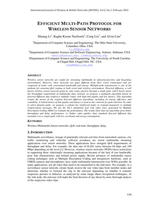 EFFICIENT MULTI-PATH PROTOCOL FOR WIRELESS SENSOR NETWORKS | PDF