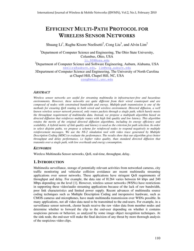 EFFICIENT MULTI-PATH PROTOCOL FOR WIRELESS SENSOR NETWORKS | PDF