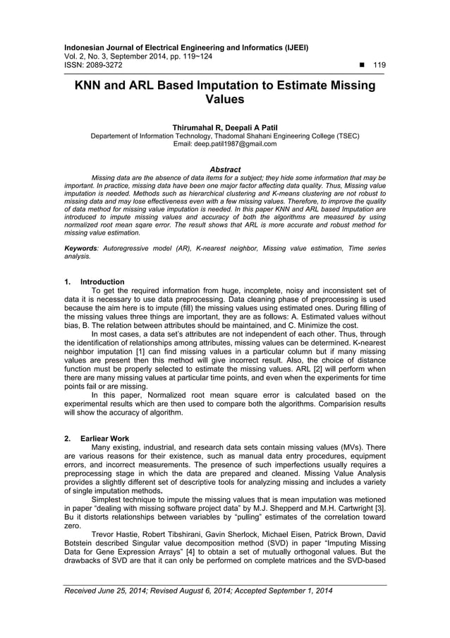 KNN and ARL Based Imputation to Estimate Missing Values | PDF KNN and ARL Based Imputation to Estimate Missing Values | PDF