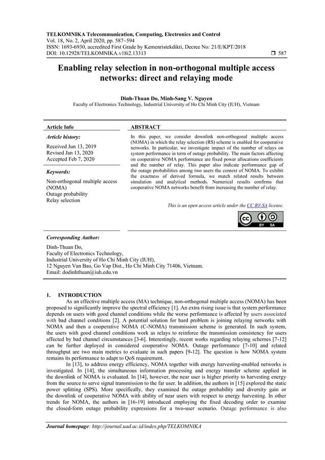 Enabling relay selection in non-orthogonal multiple access networks: direct and relaying mode | PDF