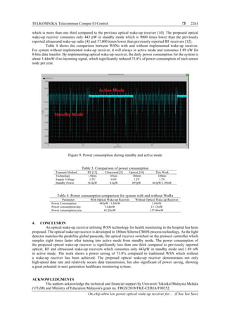On-chip ultra low power optical wake-up receiver for wireless sensor nodes targeting structural ...