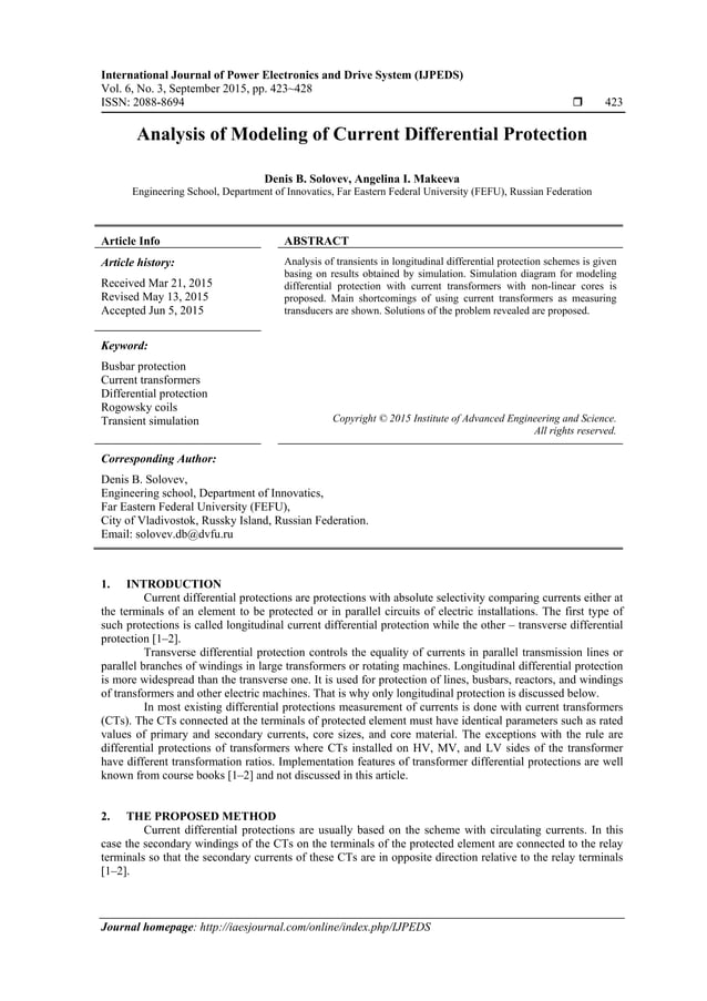 Analysis of Modeling of Current Differential Protection | PDF | Physics | Science