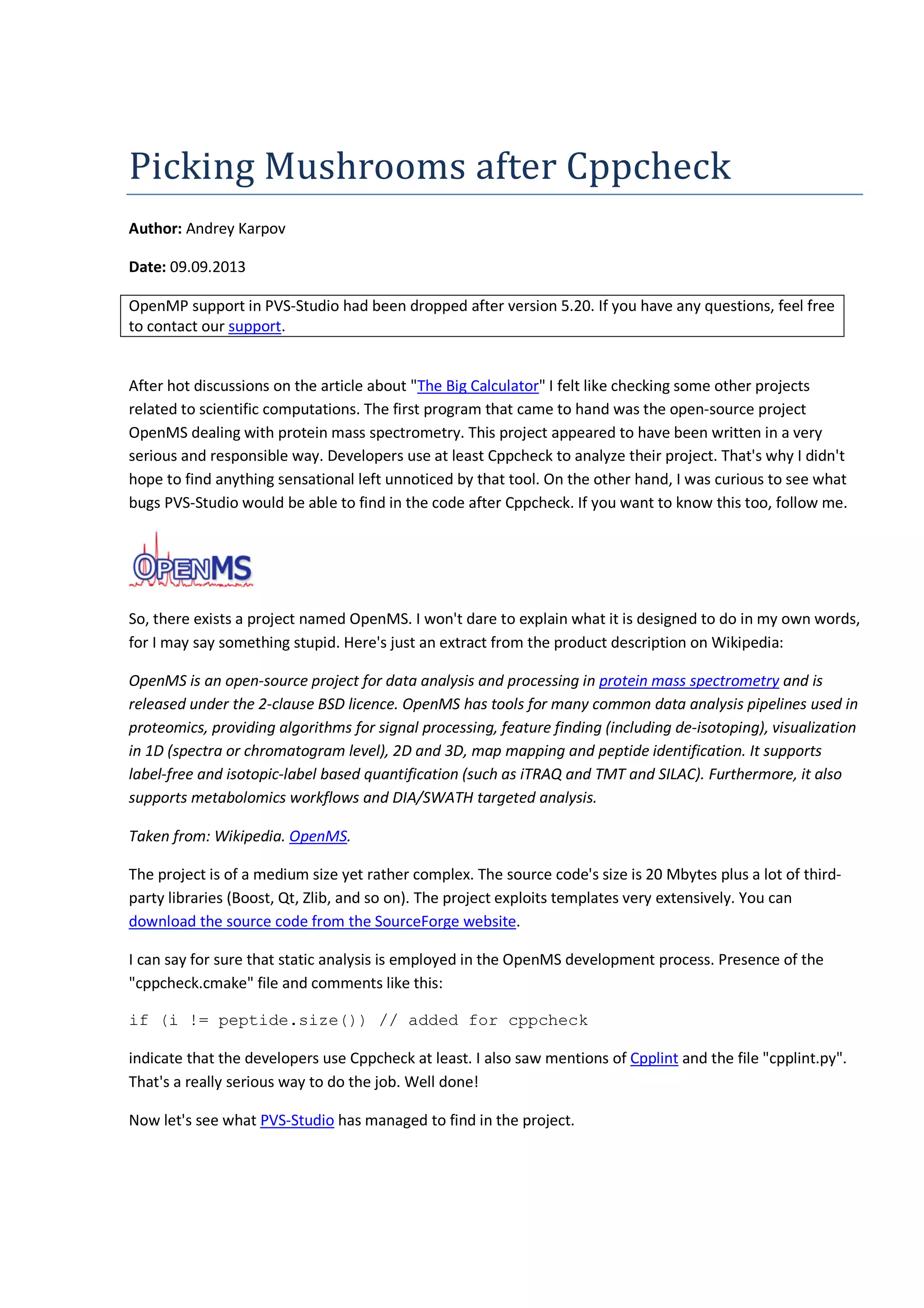 Picking Mushrooms after Cppcheck | PDF