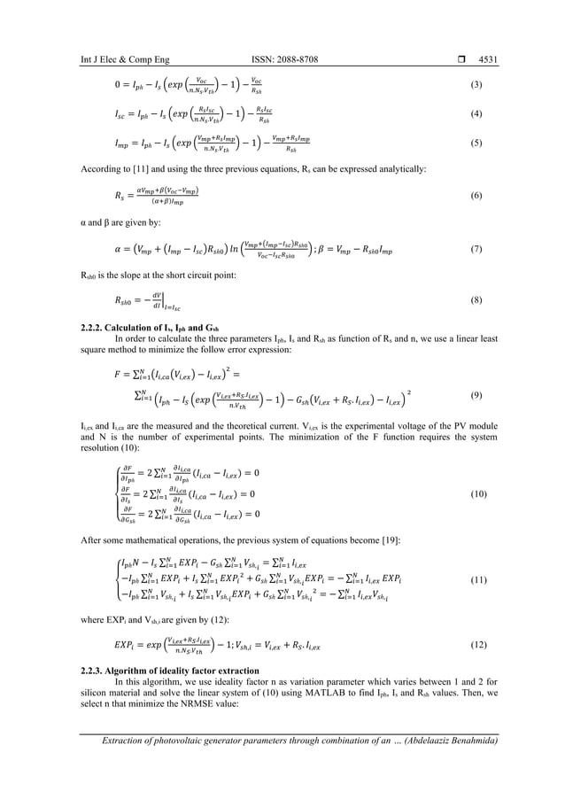 Extraction Of Photovoltaic Generator Parameters Through Combination Of An Analytical And