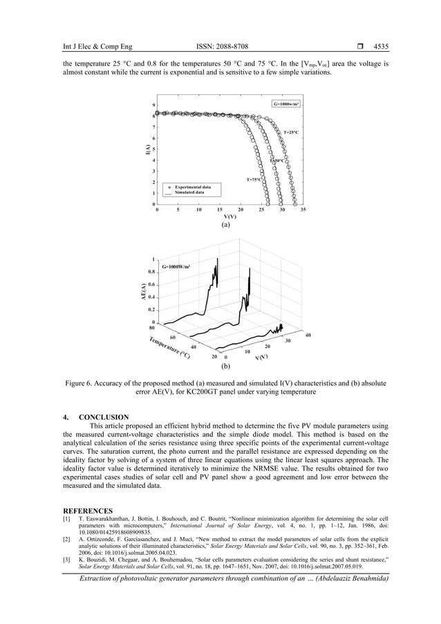 Extraction Of Photovoltaic Generator Parameters Through Combination Of An Analytical And