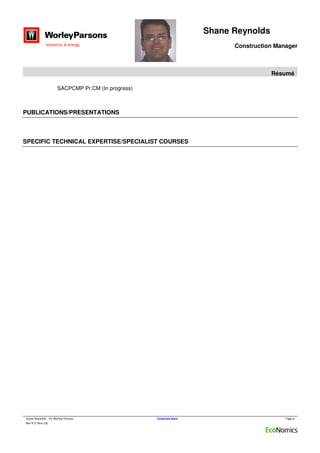 shane Reynolds - CV Worley Parsons | PDF