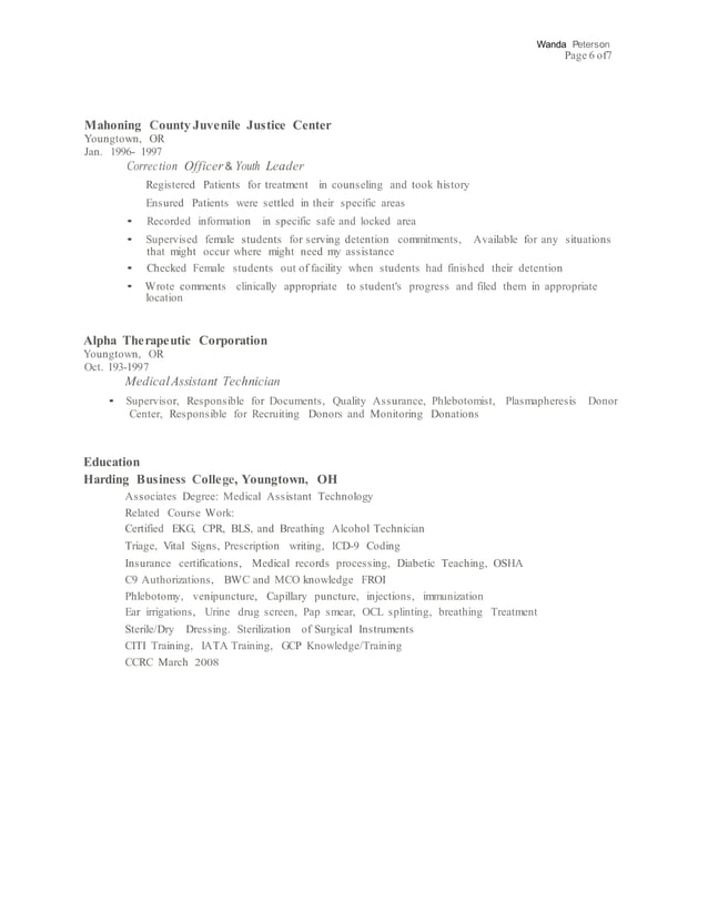 Peterson Wanda -CV 12-1-15 | DOCX | Human Resources | Business