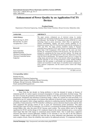 Enhancement of Power Quality by an Application FACTS Devices | PDF | Gas and Electric | Home ...