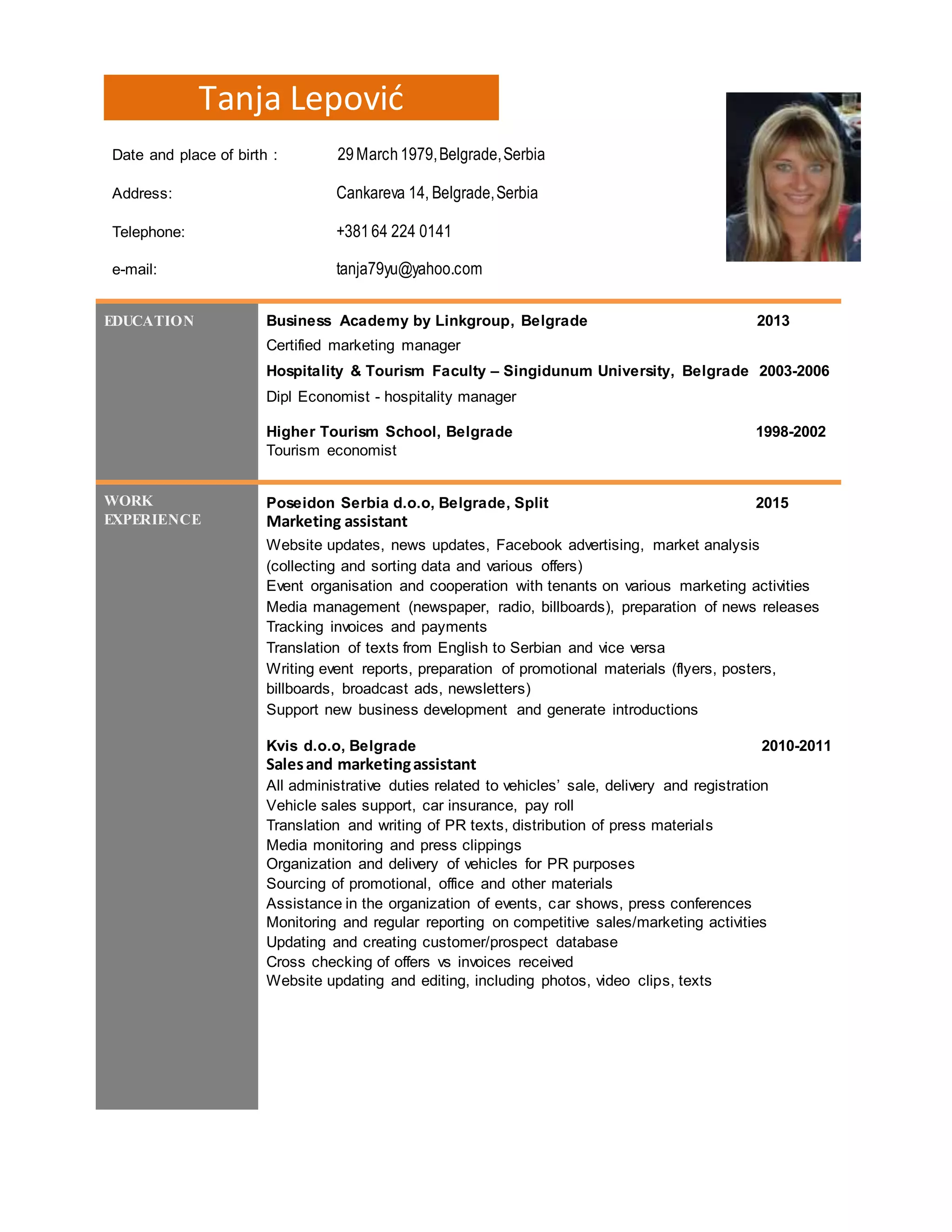 Tanja Lepović CV.doc.-engleski | PDF