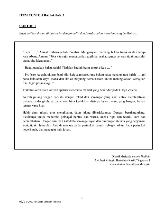 02 1 item contoh bahagian a pemahaman petikan | PDF
