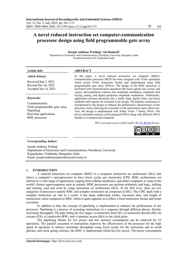 A novel reduced instruction set computer-communication processor design using field programmable ...