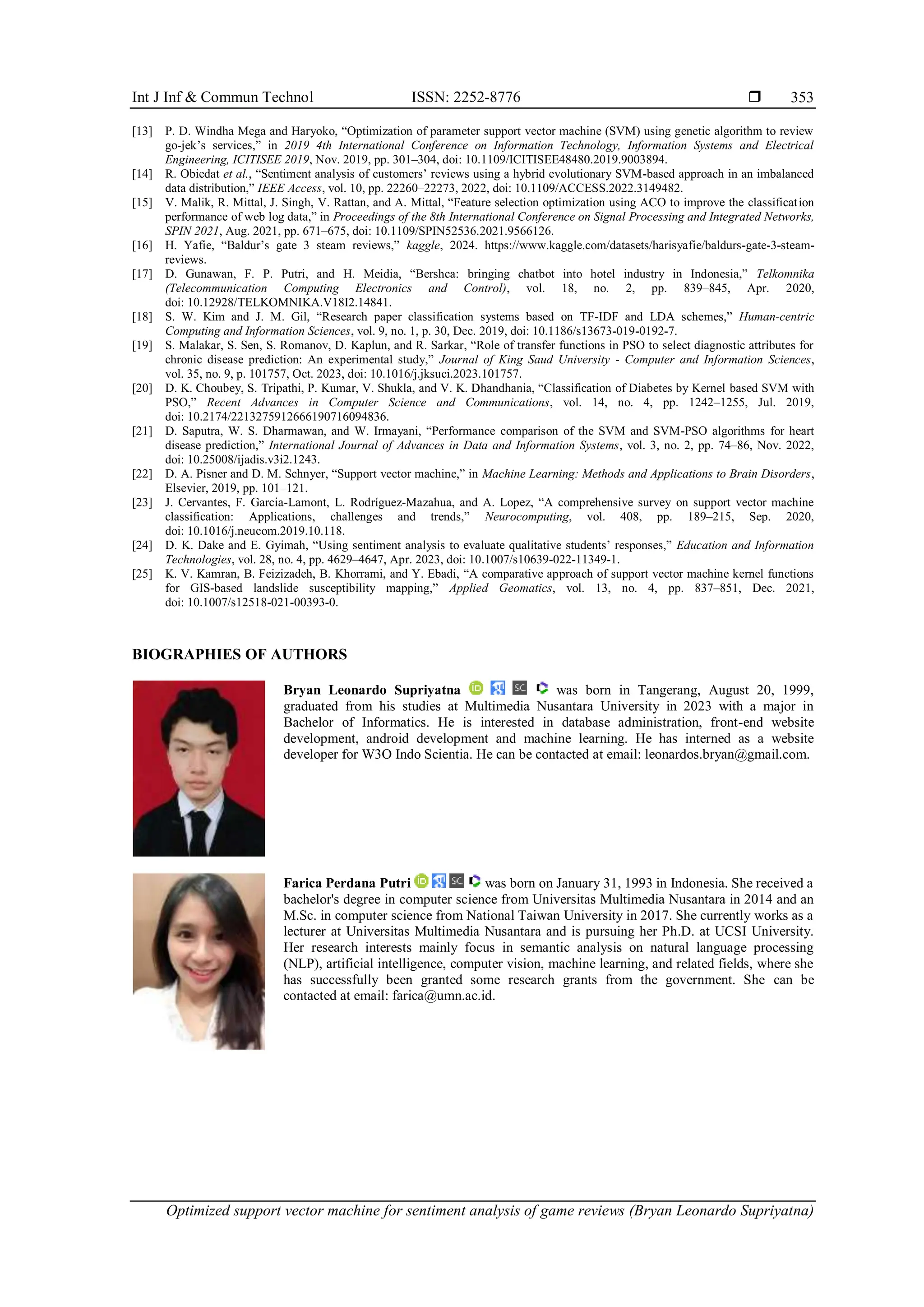 Optimized support vector machine for sentiment analysis of game reviews | PDF