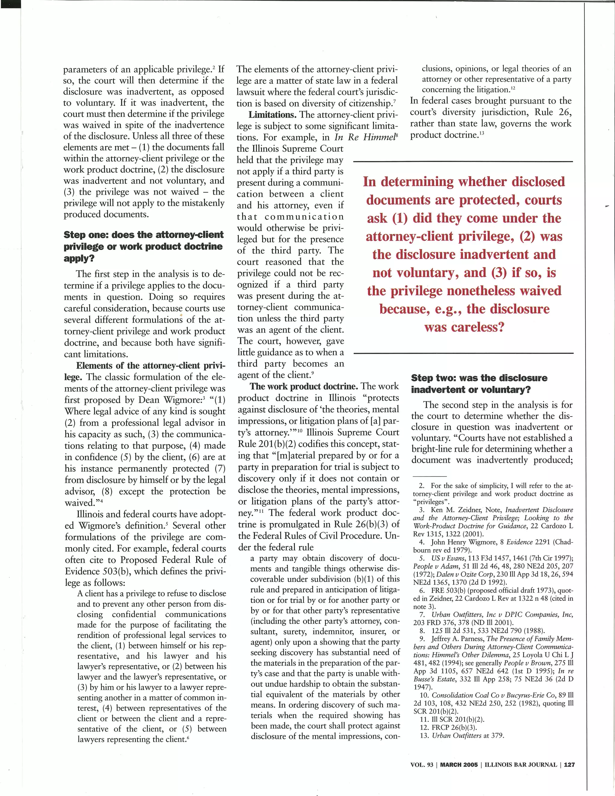 Waiver of Privilege for Documents Inadvertently Disclosed During ...