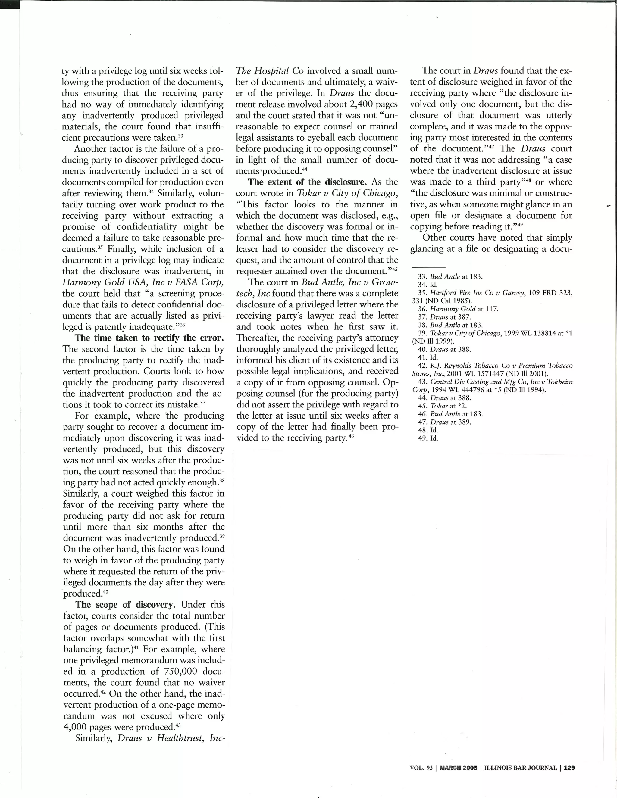 Waiver of Privilege for Documents Inadvertently Disclosed During ...