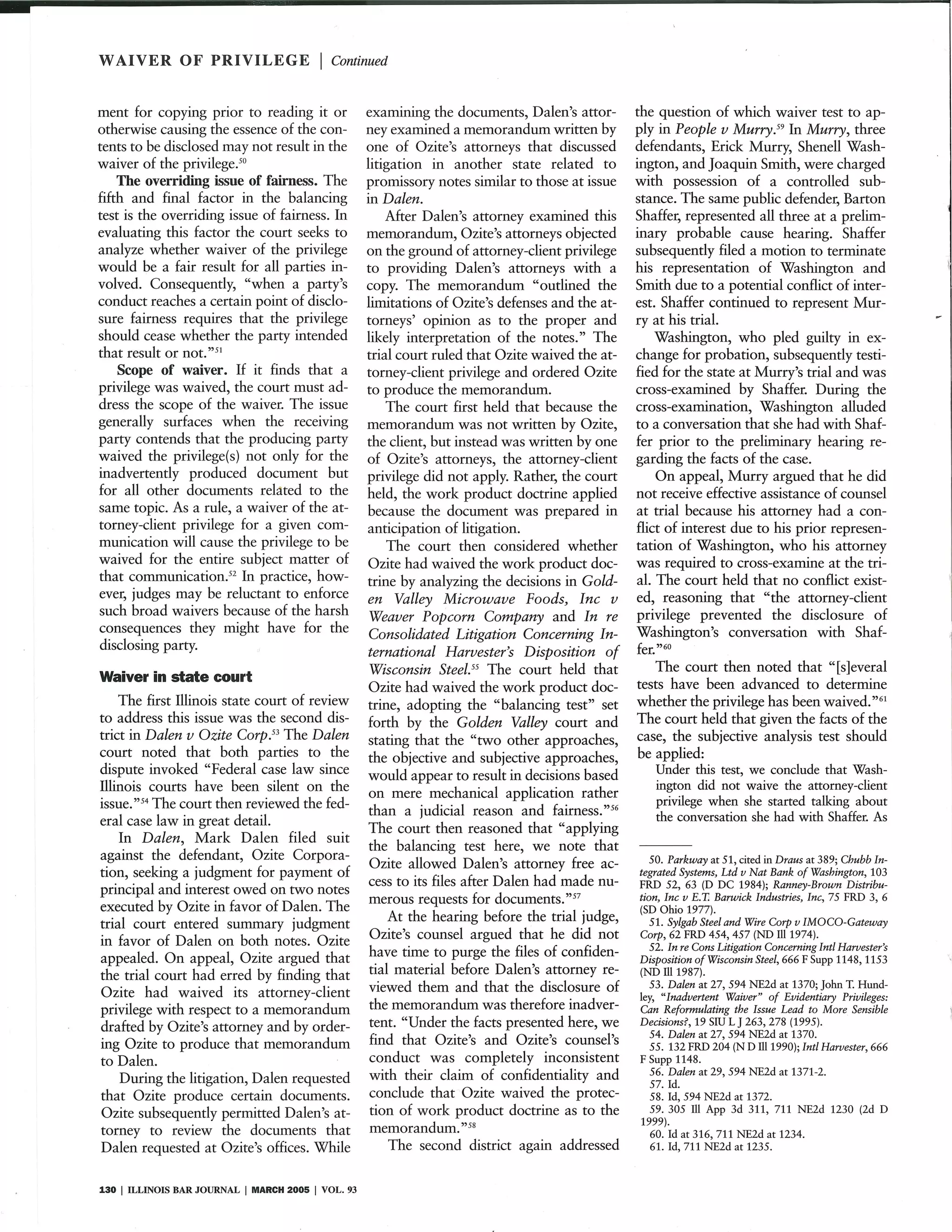 Waiver of Privilege for Documents Inadvertently Disclosed During ...