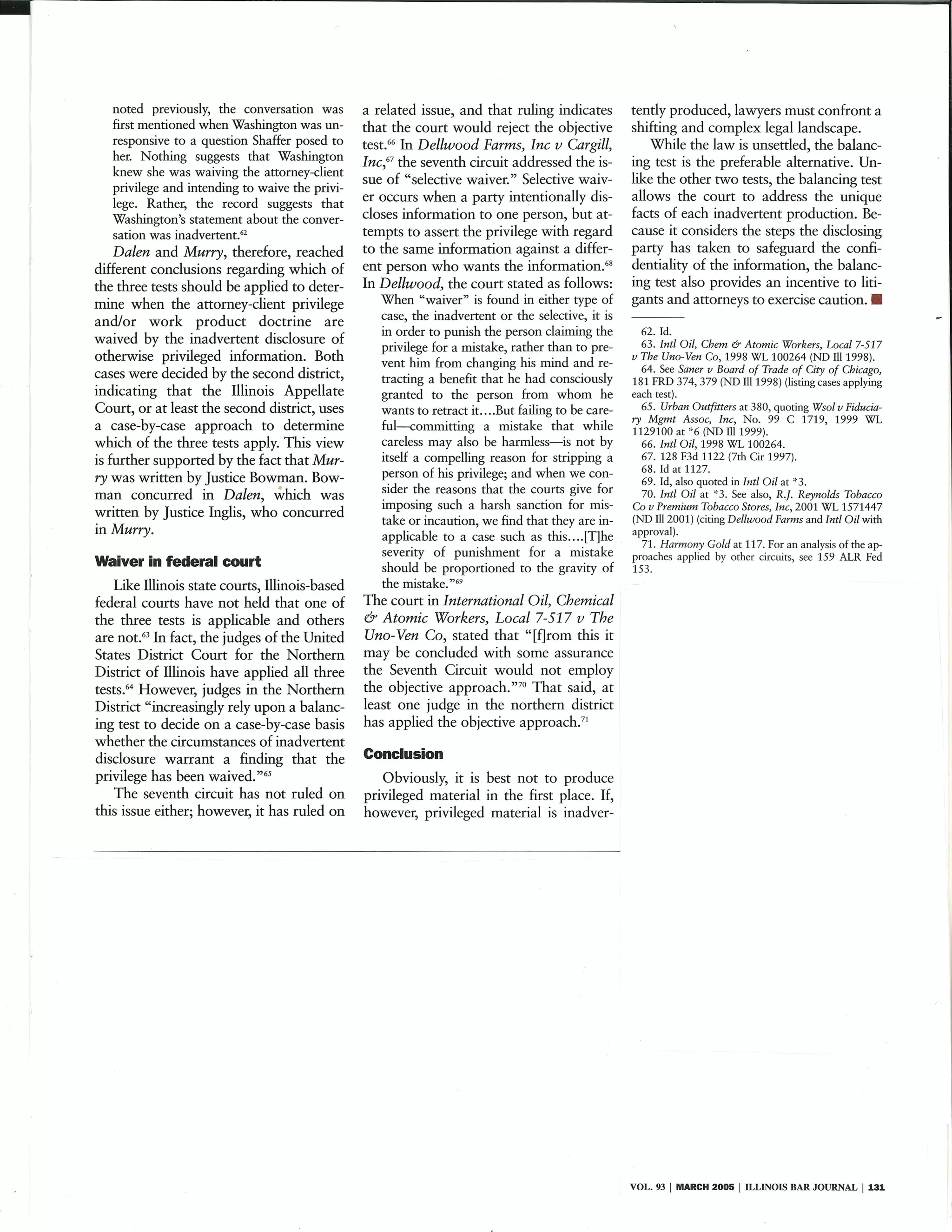 Waiver of Privilege for Documents Inadvertently Disclosed During ...