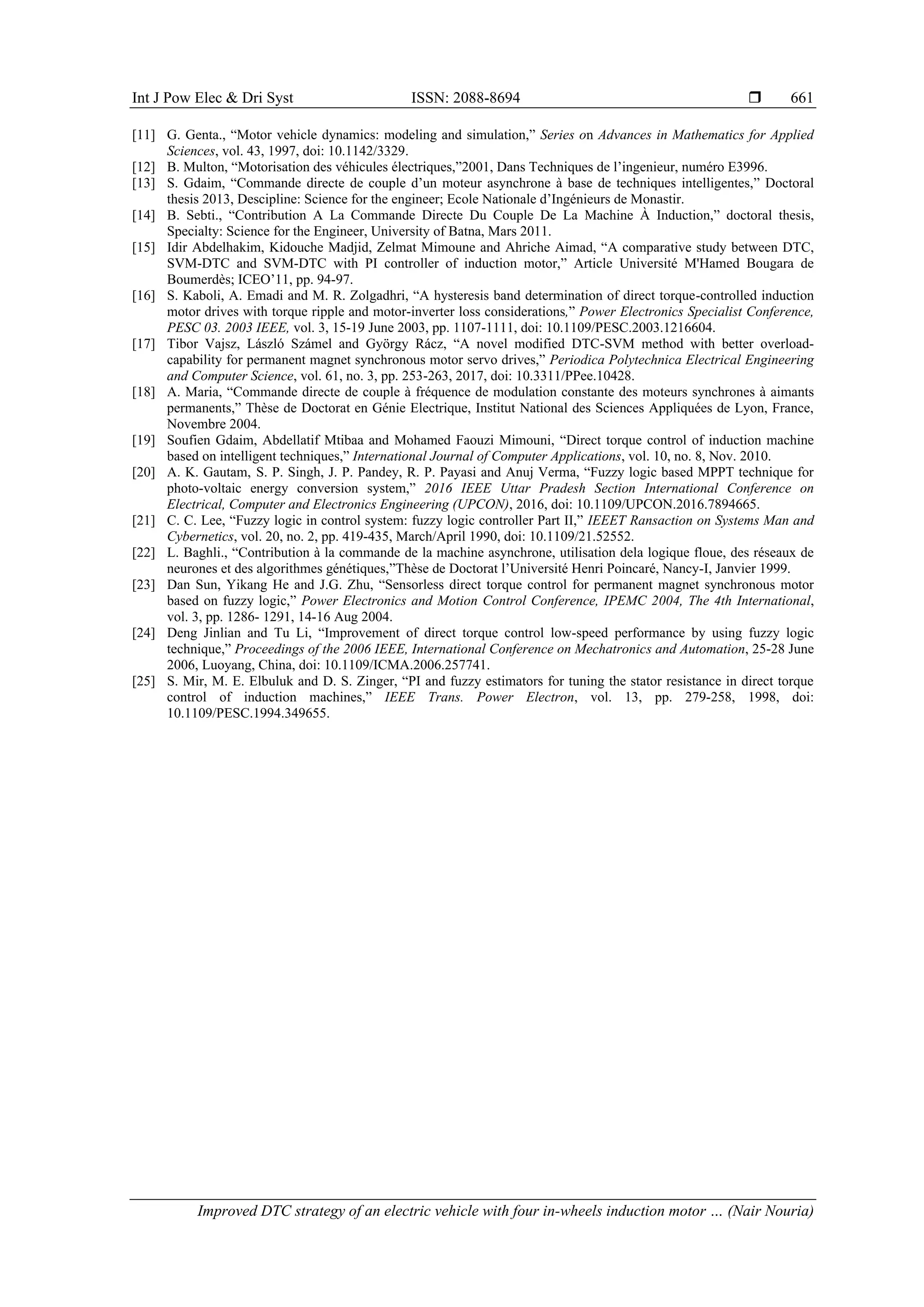 Improved DTC strategy of an electric vehicle with four in-wheels ...