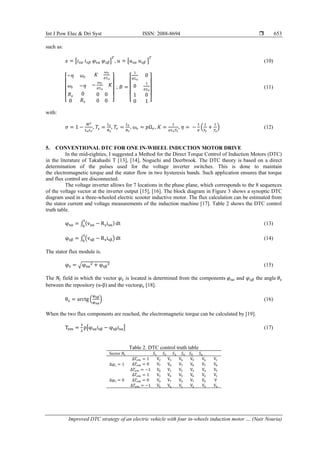 Improved DTC strategy of an electric vehicle with four in-wheels ...