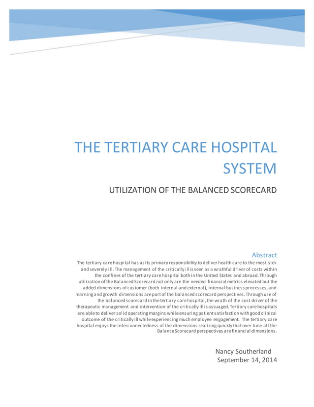 The Tertiary Care Hospital- Utilization of the Balanced Scorecard (2) | PDF